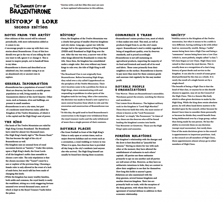Brazenthrone History and Lore – Second Edition – Milby's Maps